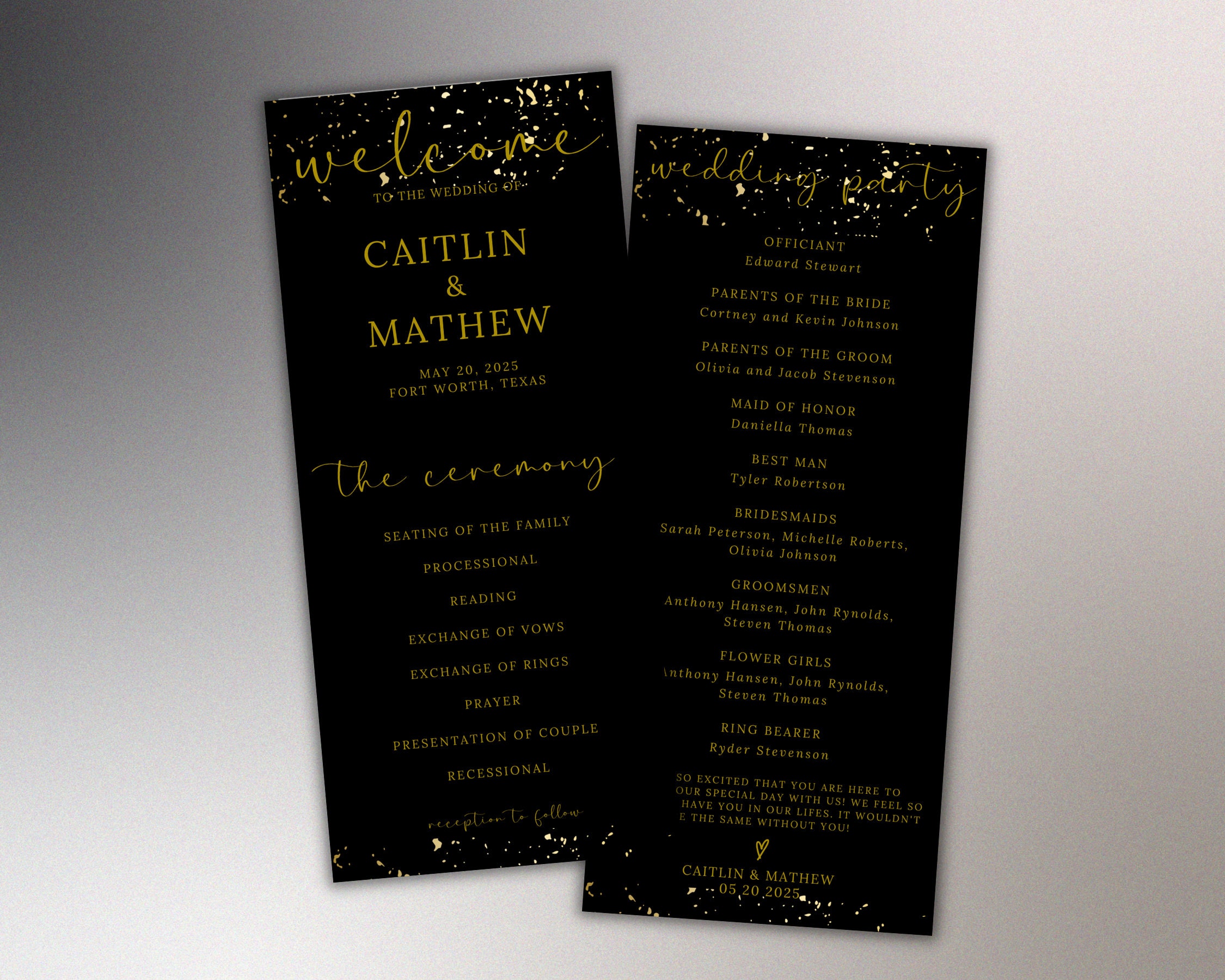 Black and Gold Wedding Program Template Printable Wedding Ceremony ...