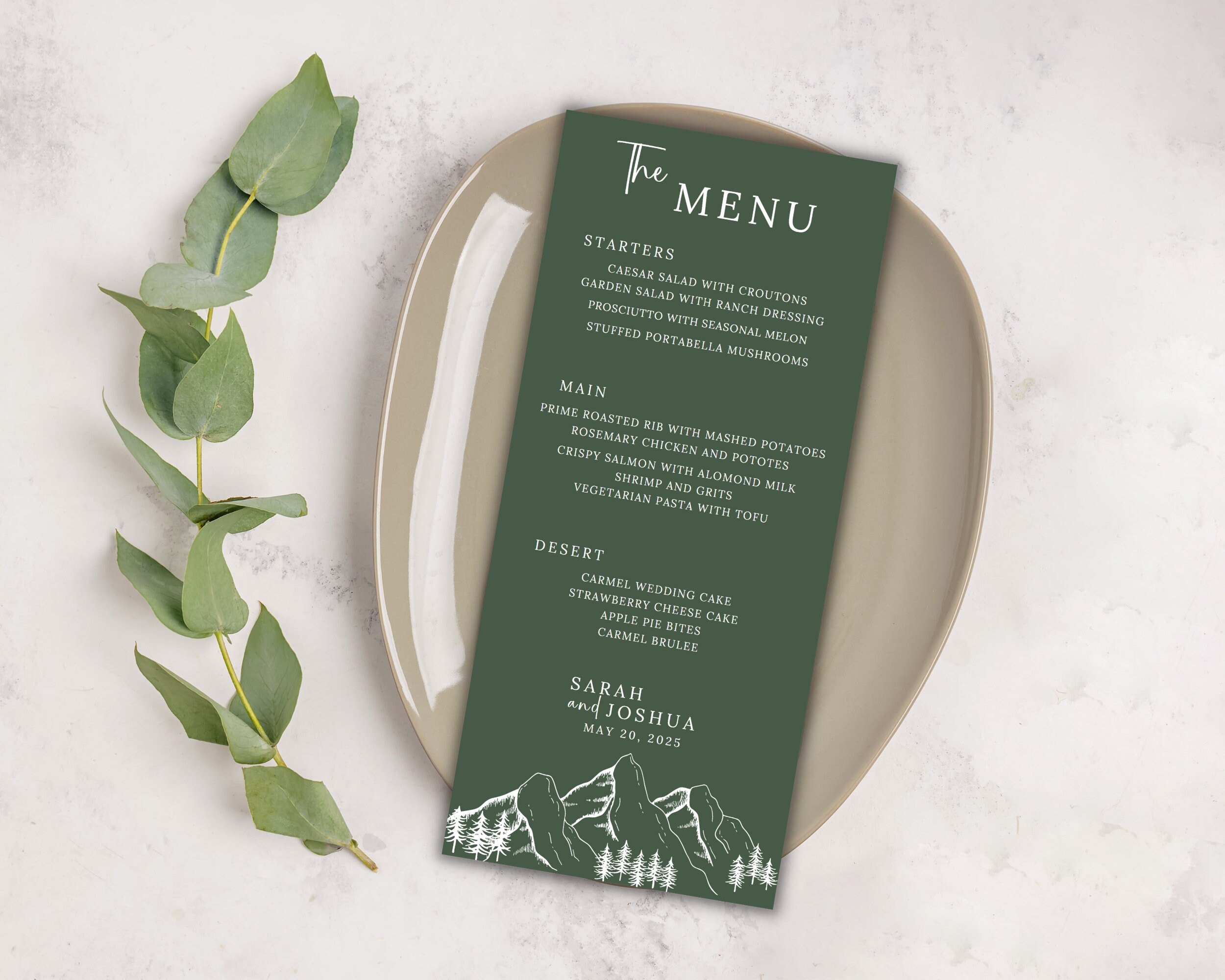 Forest Green Wedding Reception Menu Template Instant Download Wedding ...