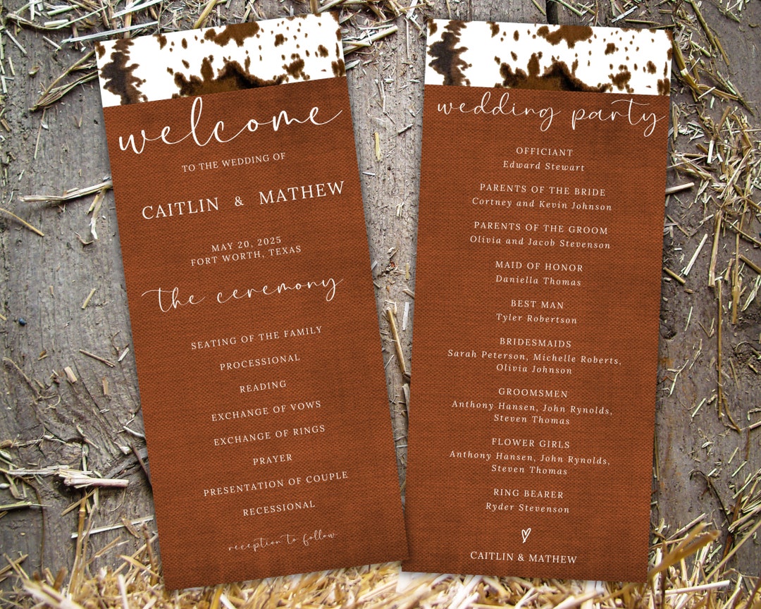 Western Wedding Program Template Digital Wedding Program Card Instant ...