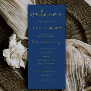 Blue and Gold Wedding Program Template Digital Wedding Cards Navy Blue ...