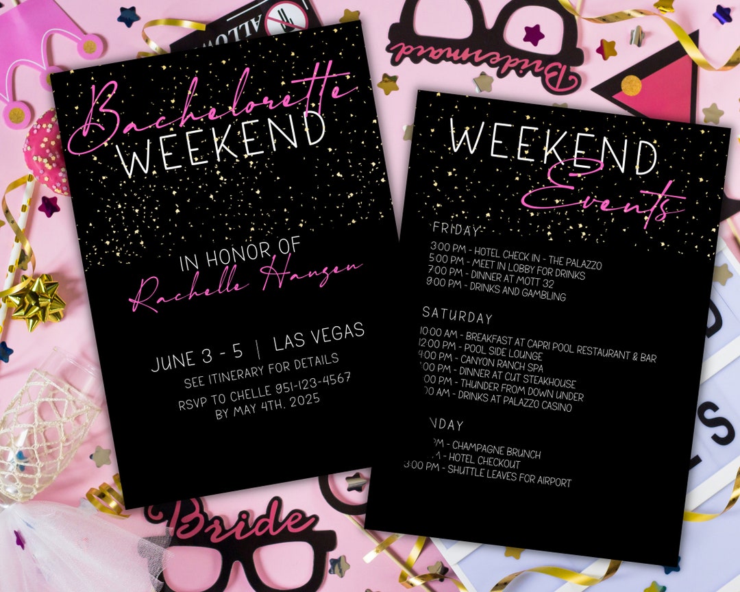 Bachelorette Girls Weekend Invitation Template Black and Pink Las Vegas ...