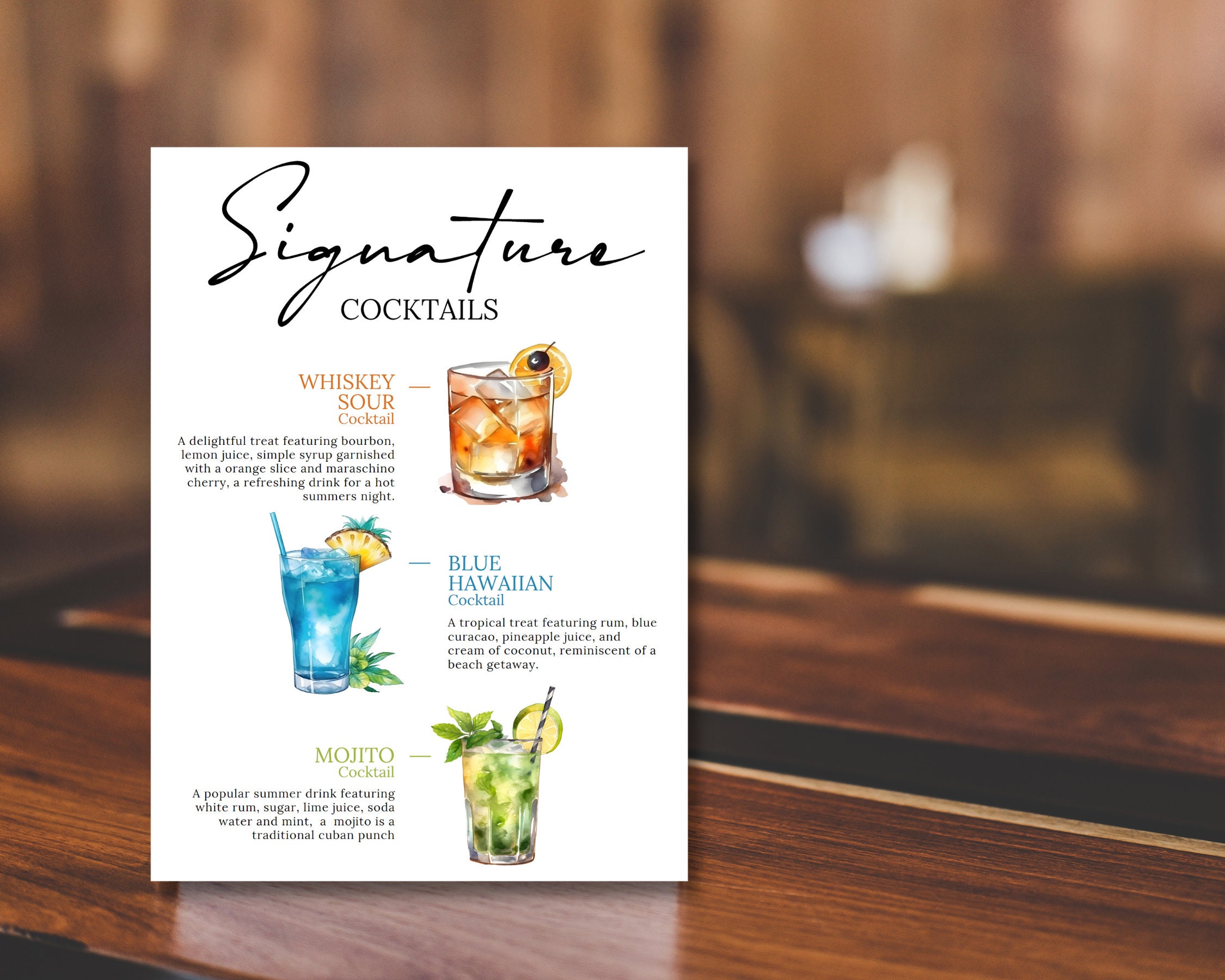 Signature Drink Sign Bar Menu Template Minimalist Printable Bar Sign ...