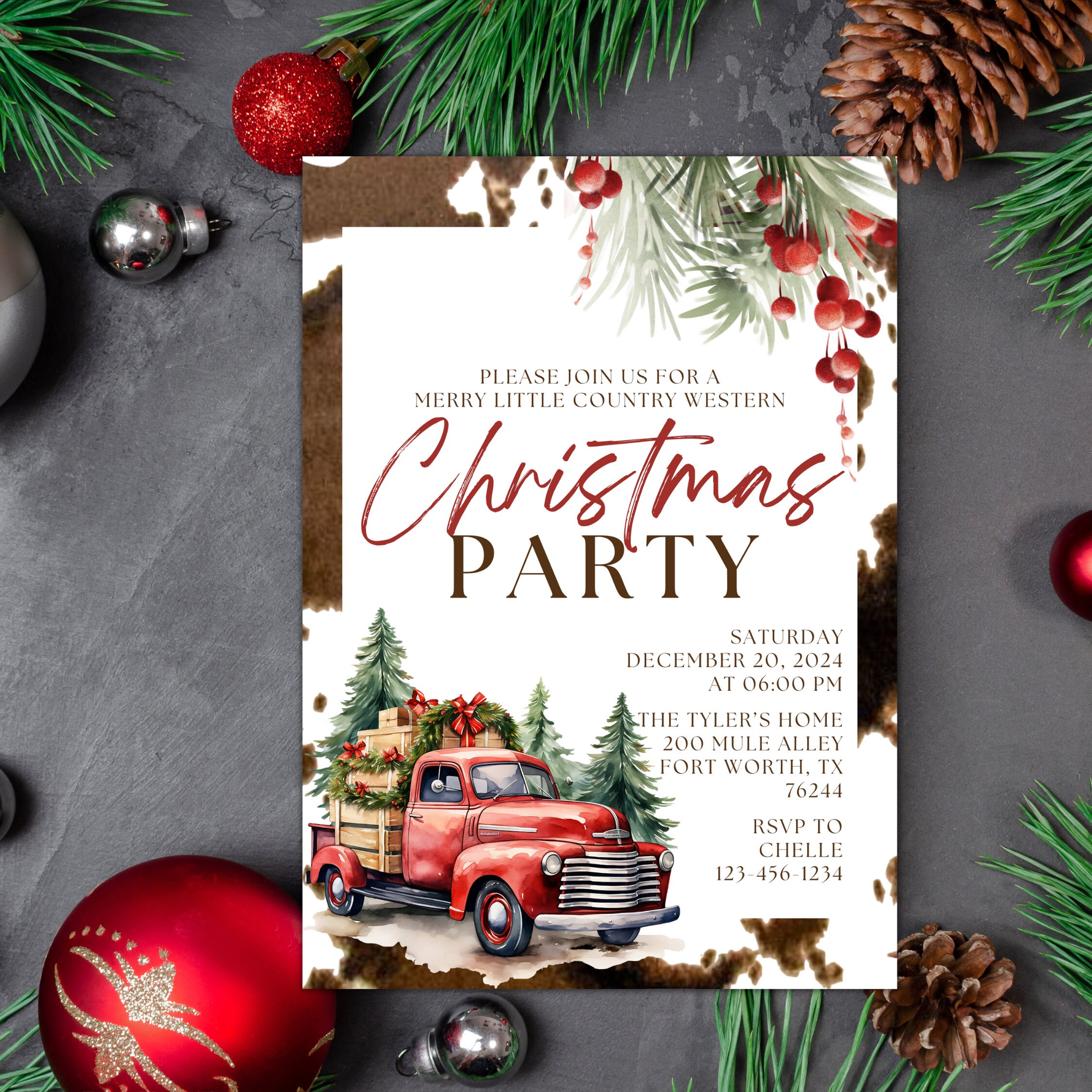 Cowboy Christmas Party Invitation Template Western Holiday Party Invite ...
