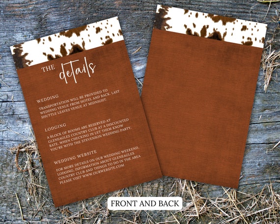 Country Western Cow Wedding Invitations Wedding Details Template