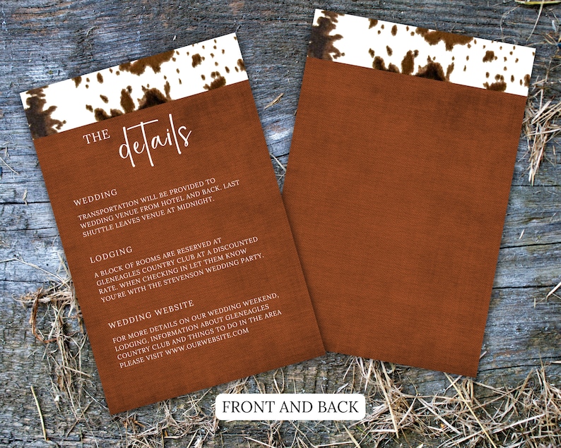 Country Western Wedding Invitation Template Cowhide Wedding Invitation ...