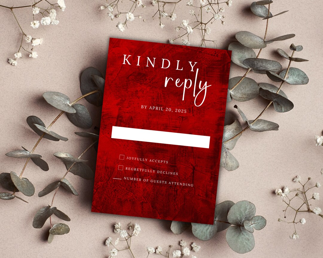 Red Rsvp Card Template Red Kindly Reply Card Red Wedding Stationary Diy ...