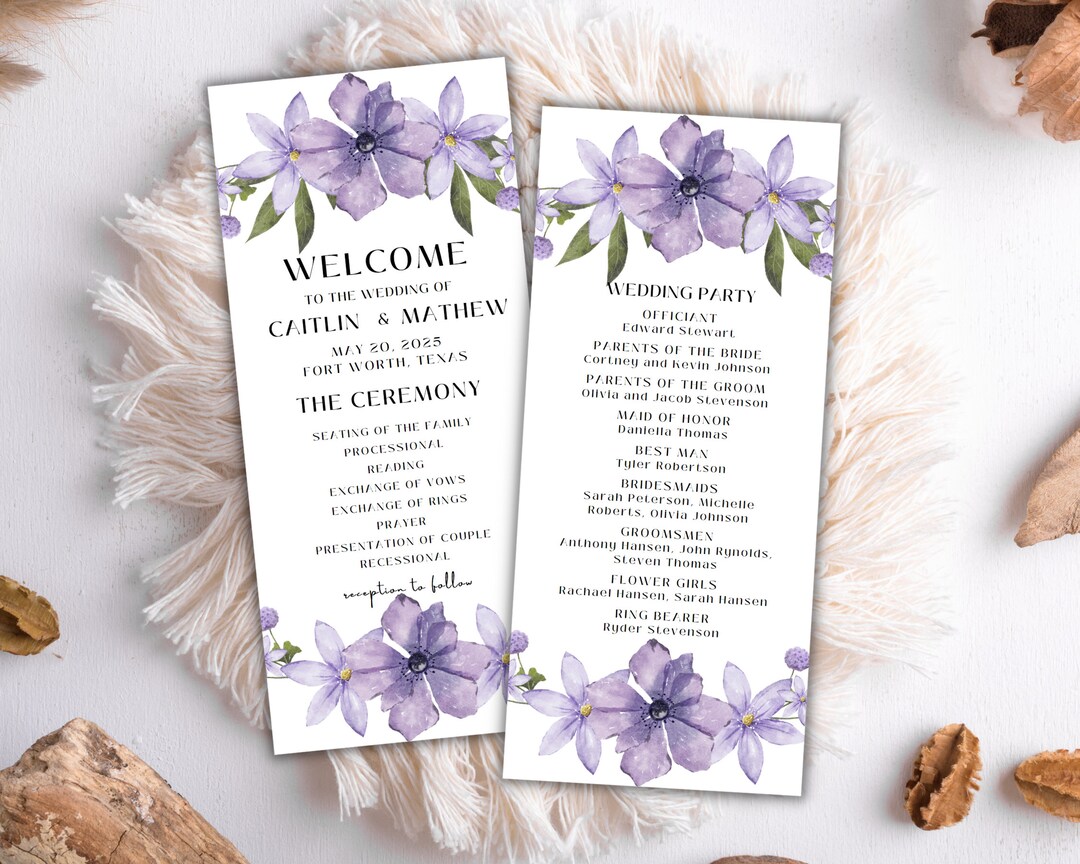 Purple Floral Wedding Program Template Wedding Ceremony Program Instant ...