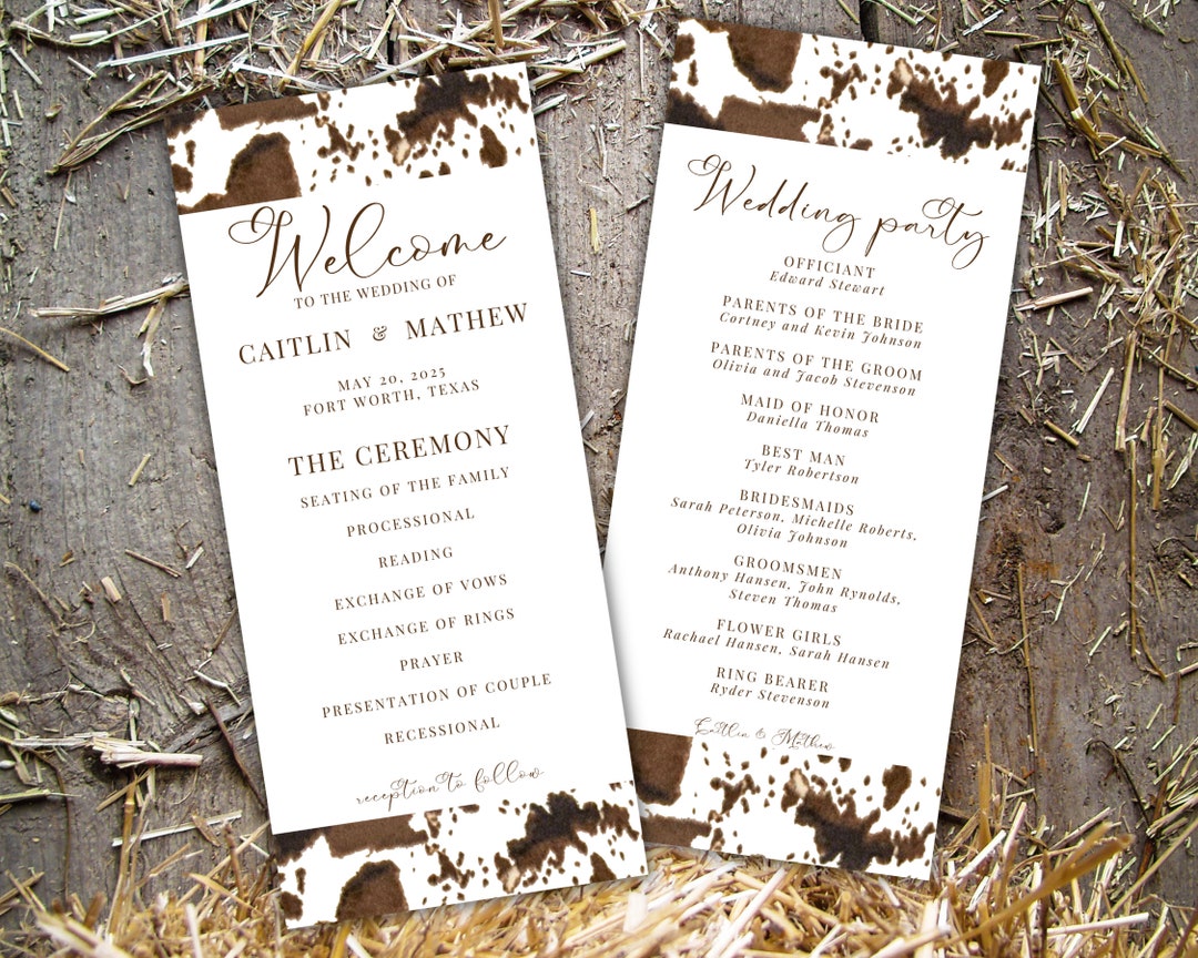 Western Wedding Program Template Cowhide Wedding Decor Country Western ...