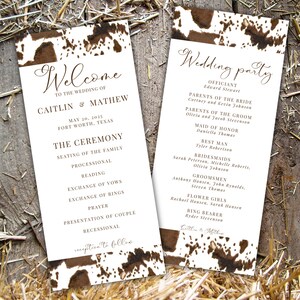 Western Wedding Program Template Cowhide Wedding Decor Country Western ...