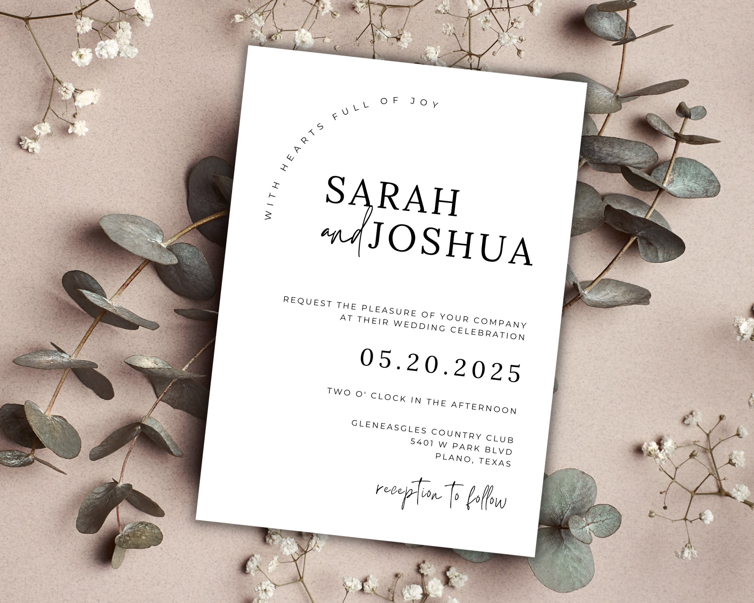 Modern Wedding Invitation Template Minimalist Wedding Stationery ...