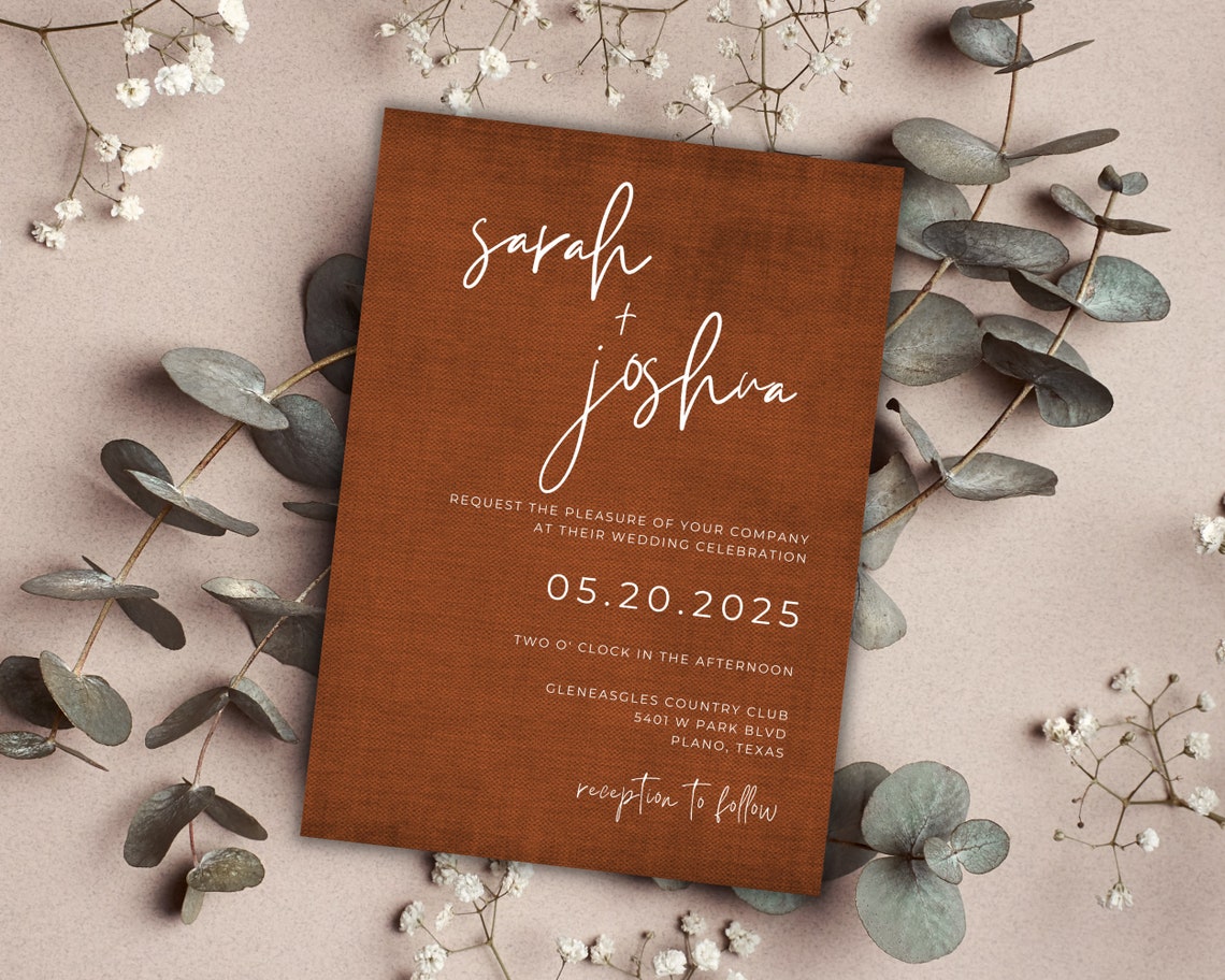 Terracotta Wedding Invitation Template Rustic Wedding Stationery ...