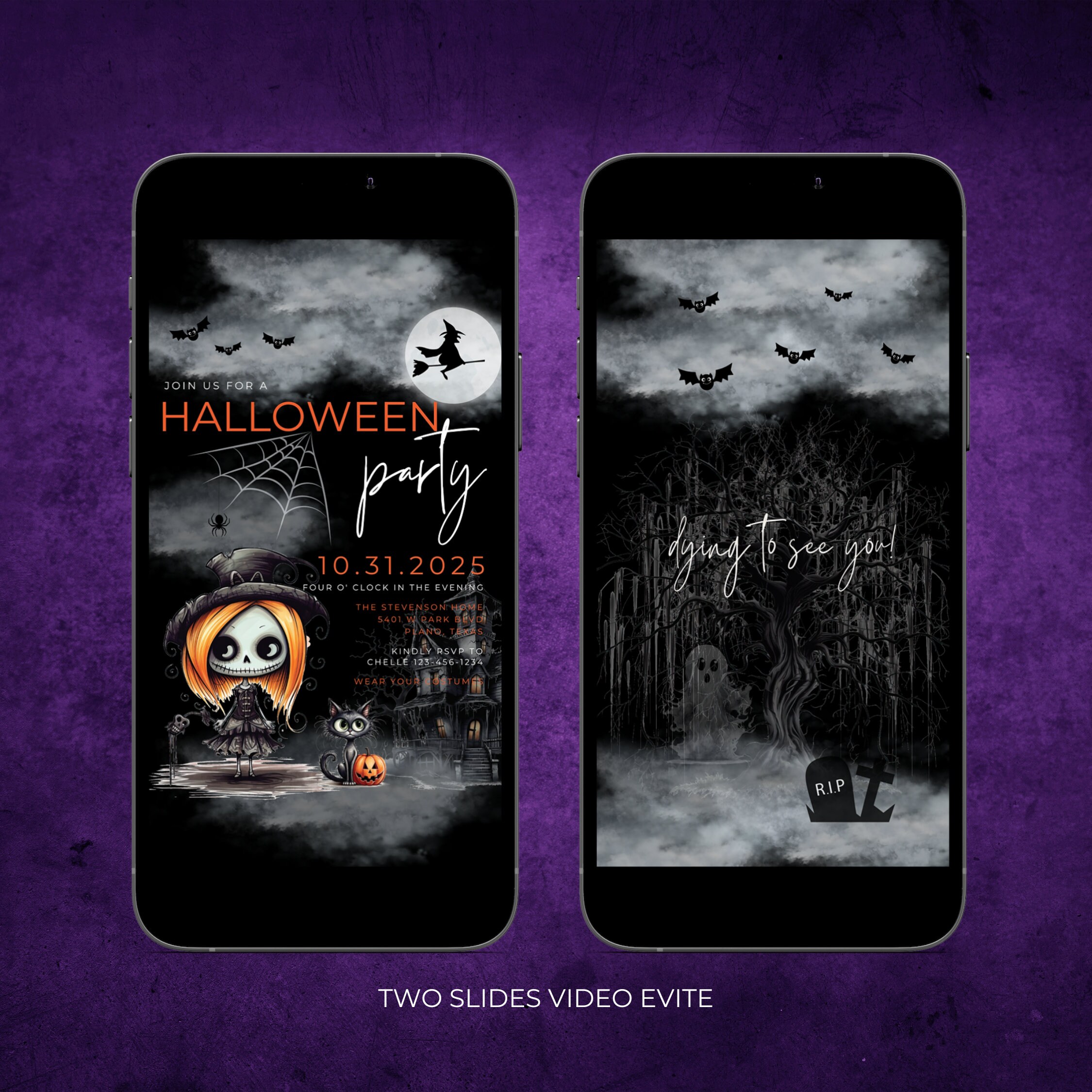 Goth Girl Halloween Party Evite Template Editiable Digital Inviations ...