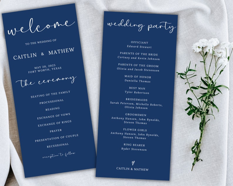 Navy Blue Wedding Program Template Instant Download Printable Program Navy Blue Wedding Cards ...