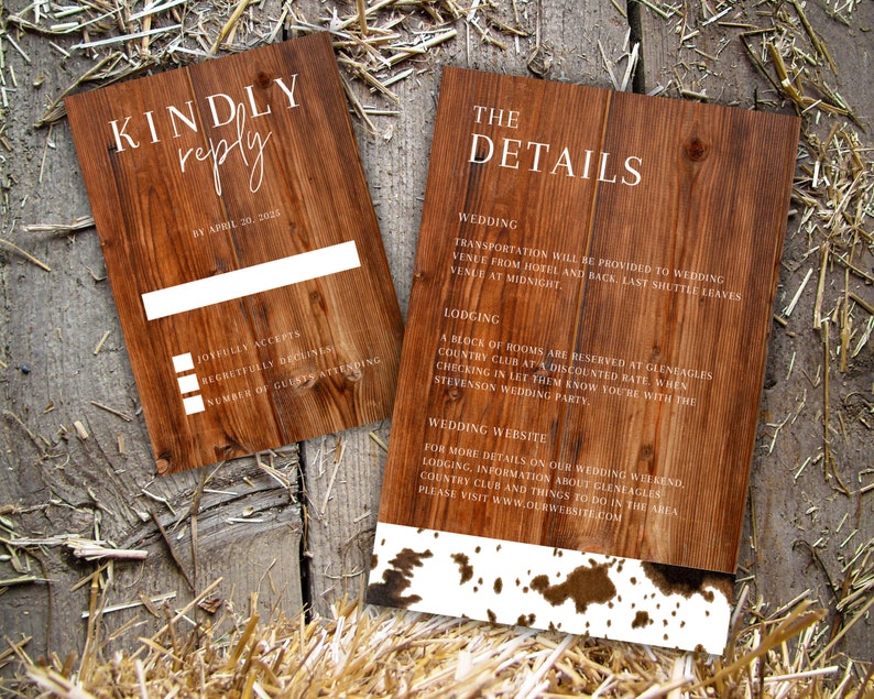Western Wedding Invitation Templates Includes Kindly Reply Card Rustic ...