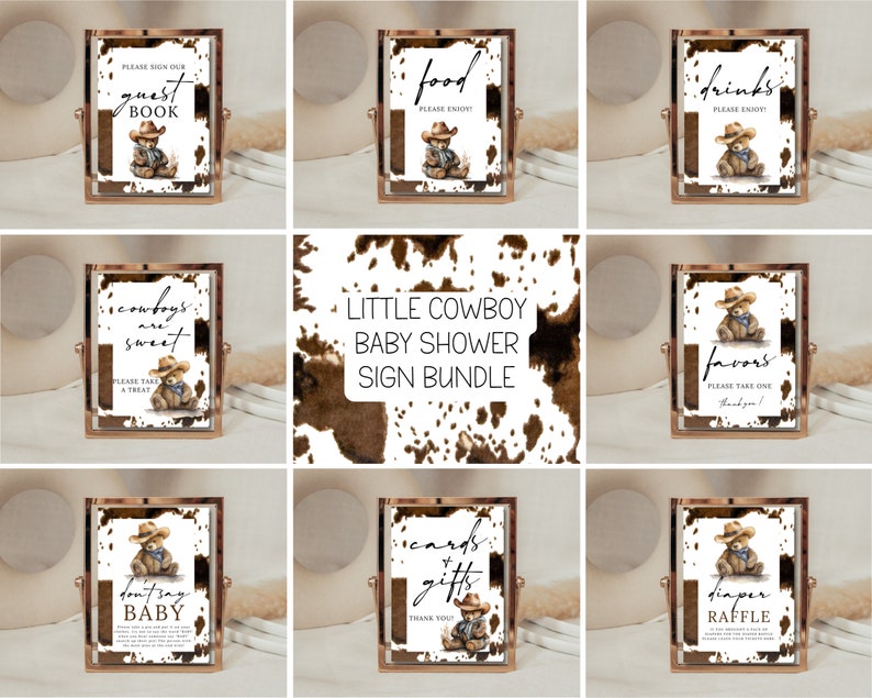 Western Baby Shower Table Signs Template Cards and Gifts Sign Little ...