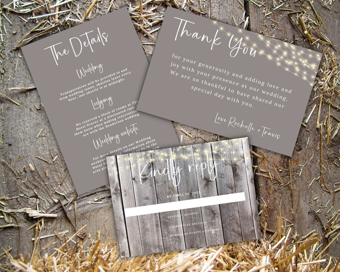 Country Wedding Invitation Set Includes Rsvp Gray Barn Wood Wedding ...