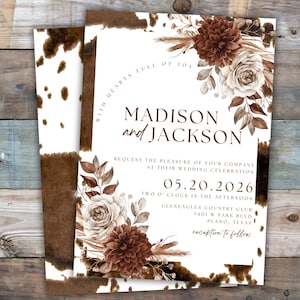 Western Wedding Invitation Set Cowhide Print Rustic Wedding Invitation ...