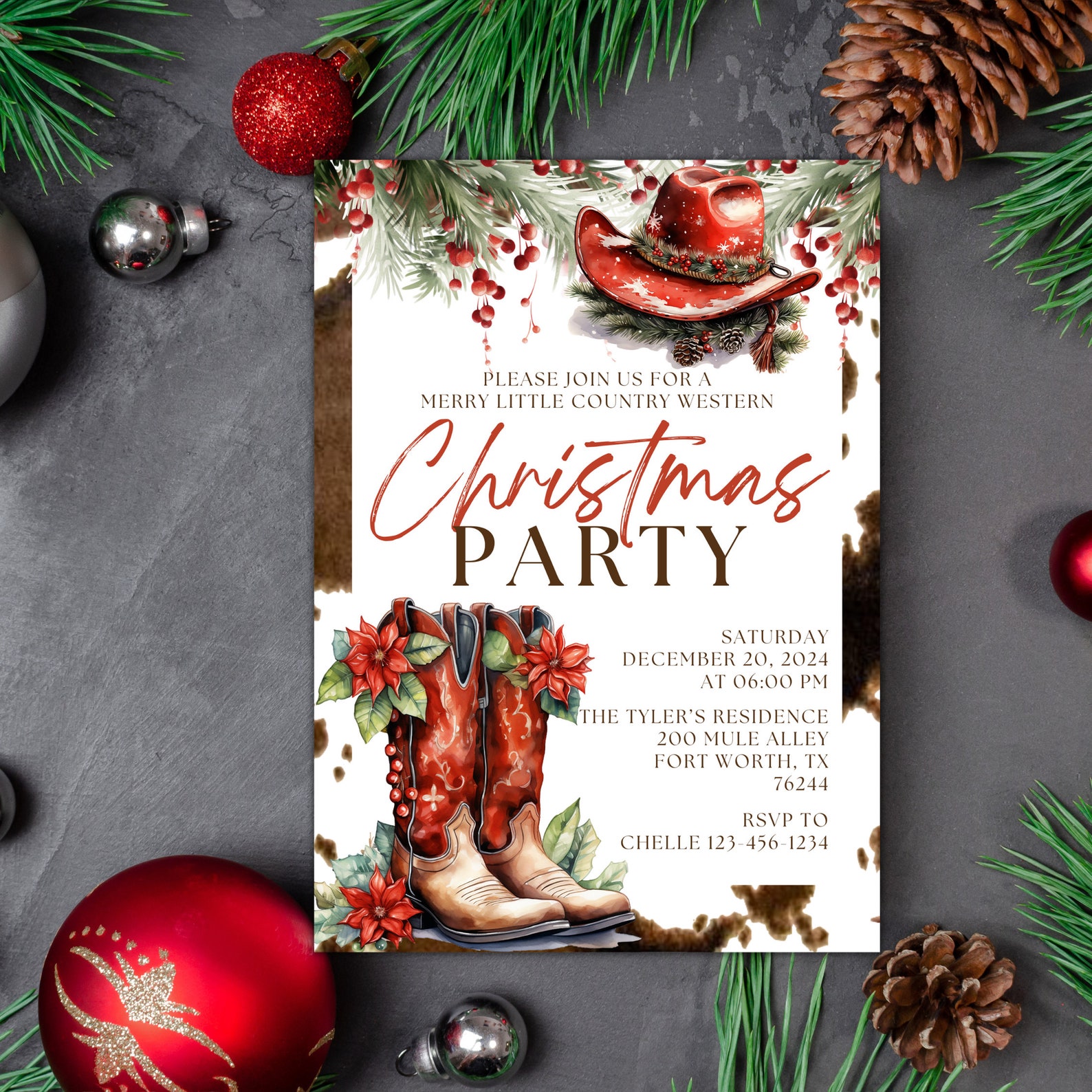 Western Christmas Party Invitation Template Cowboy Christmas Party ...