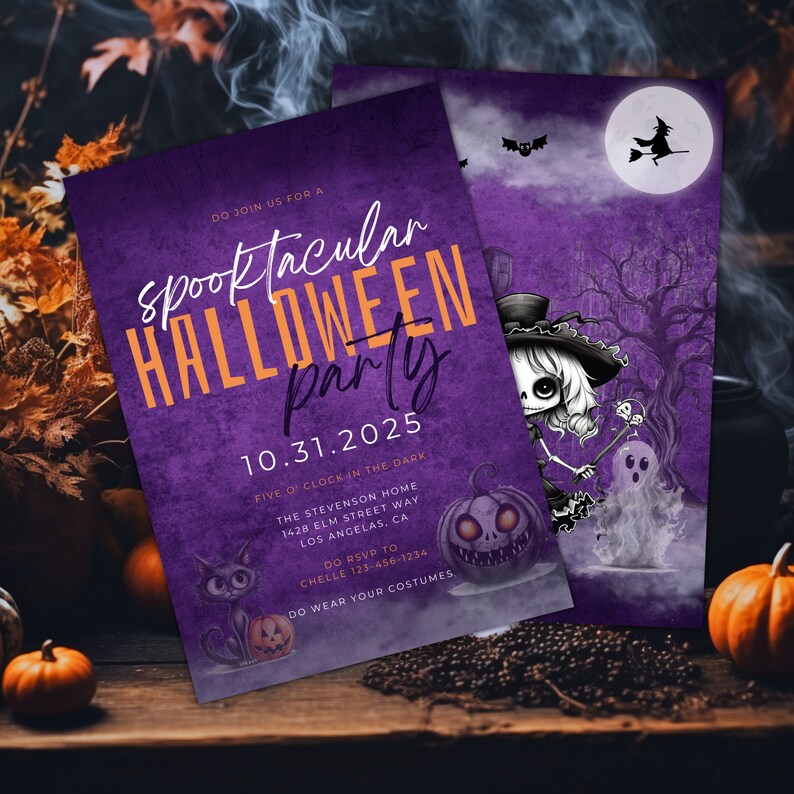 Goth Girl Halloween Party Invitation Template Editable - Etsy