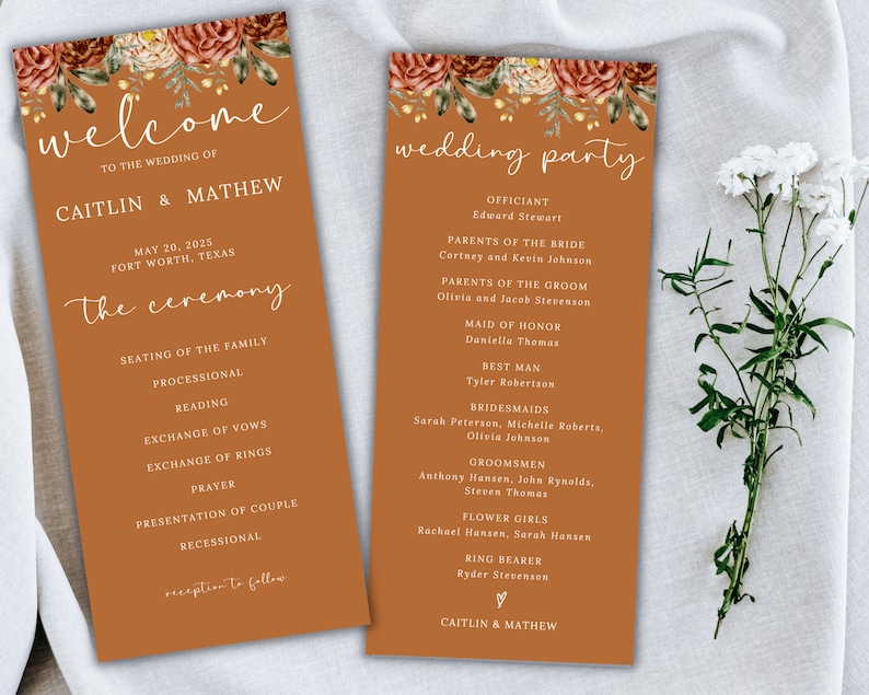Burnt Orange Wedding Decor Wedding Ceremony Program Template Orange ...
