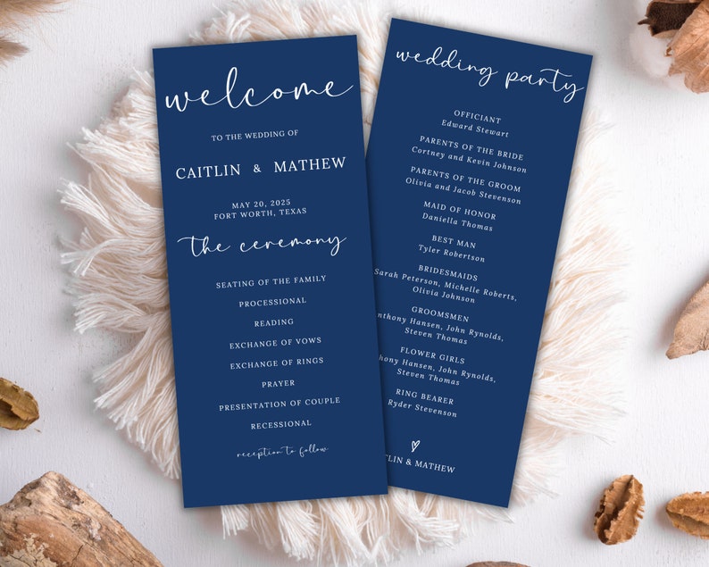 Navy Blue Wedding Program Template Instant Download Printable Program Navy Blue Wedding Cards ...