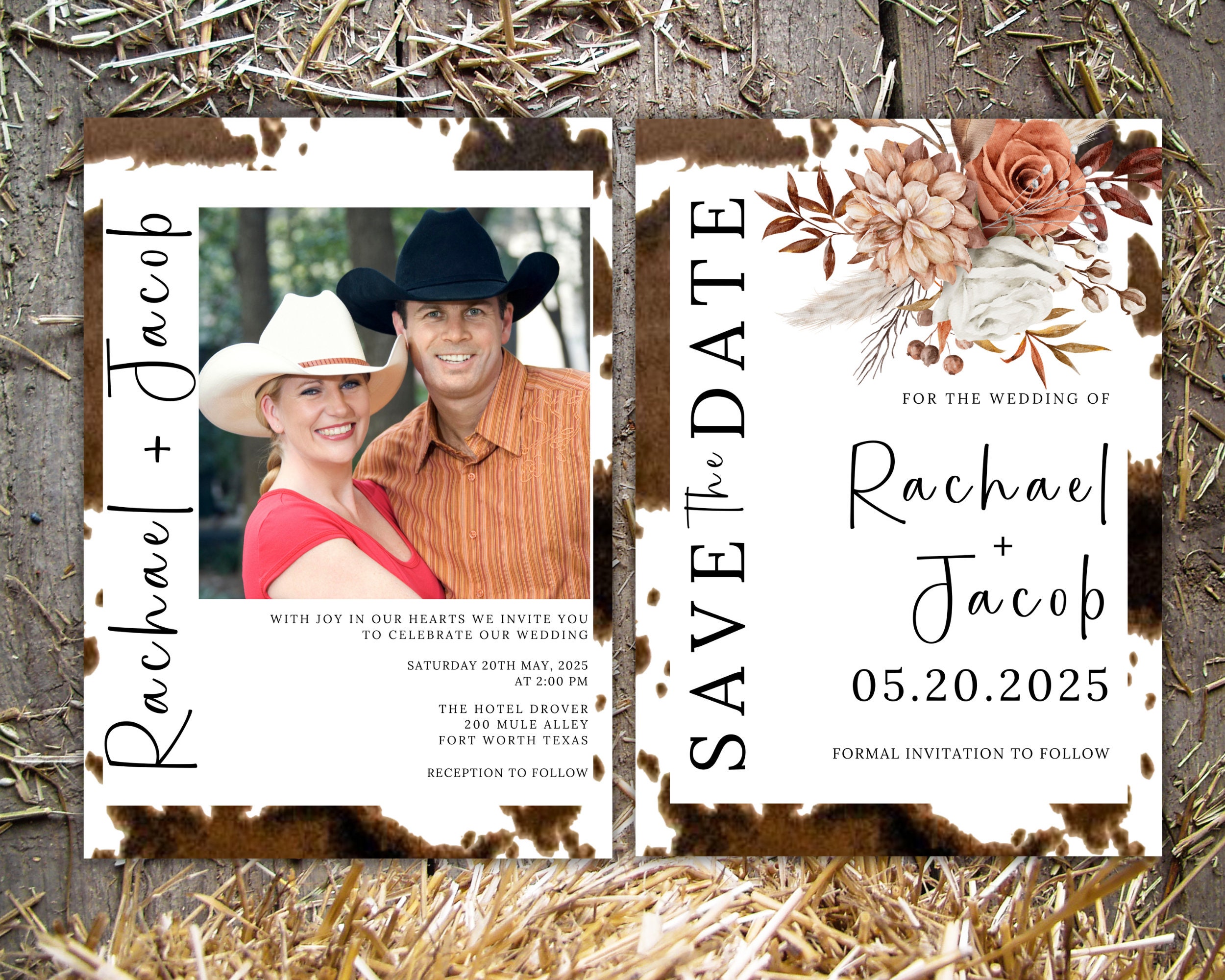 Western Wedding Invitation Set Template Cowhide Wedding Stationary ...