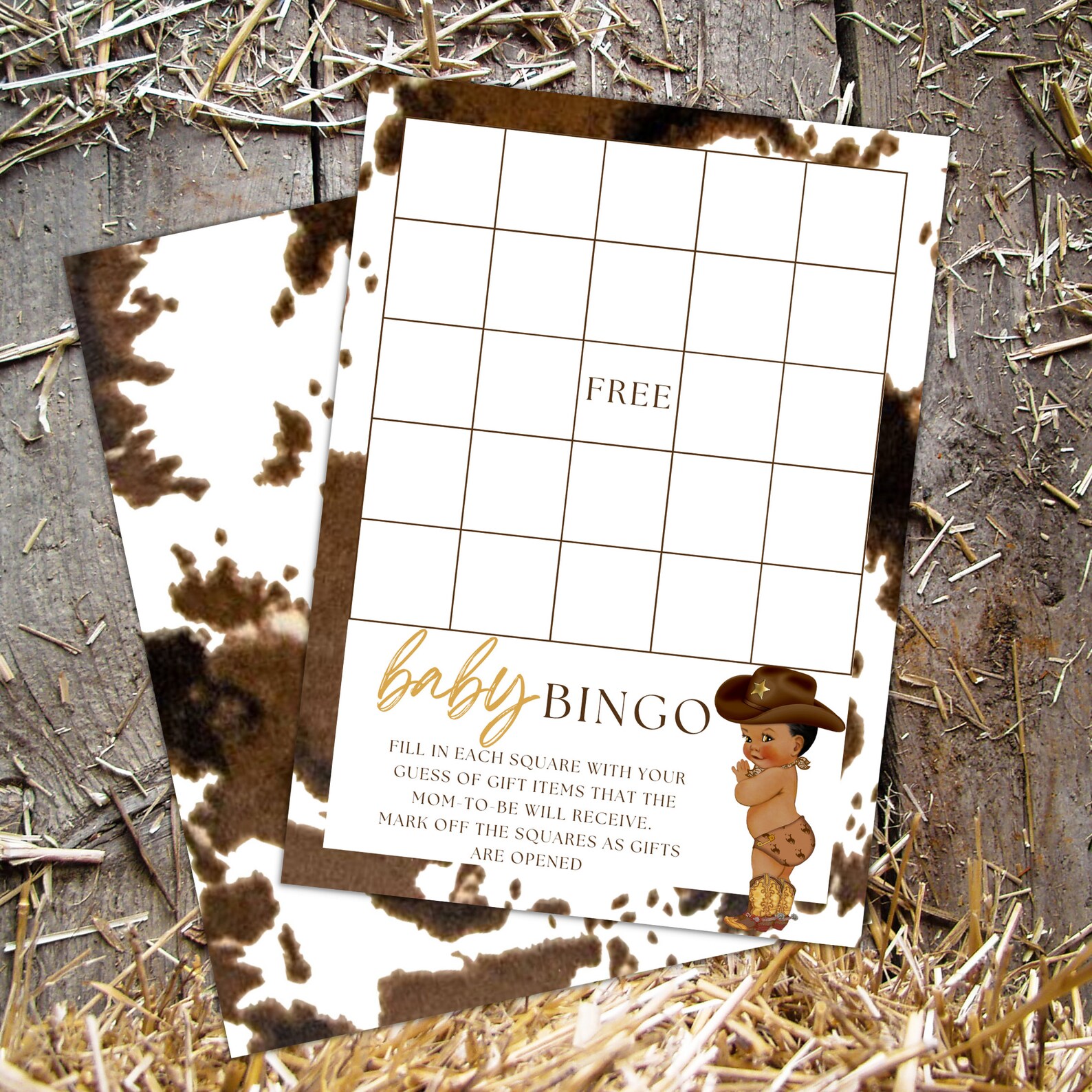 A Little Cowboy is on the Way Bingo Game Template Western Baby Shower ...