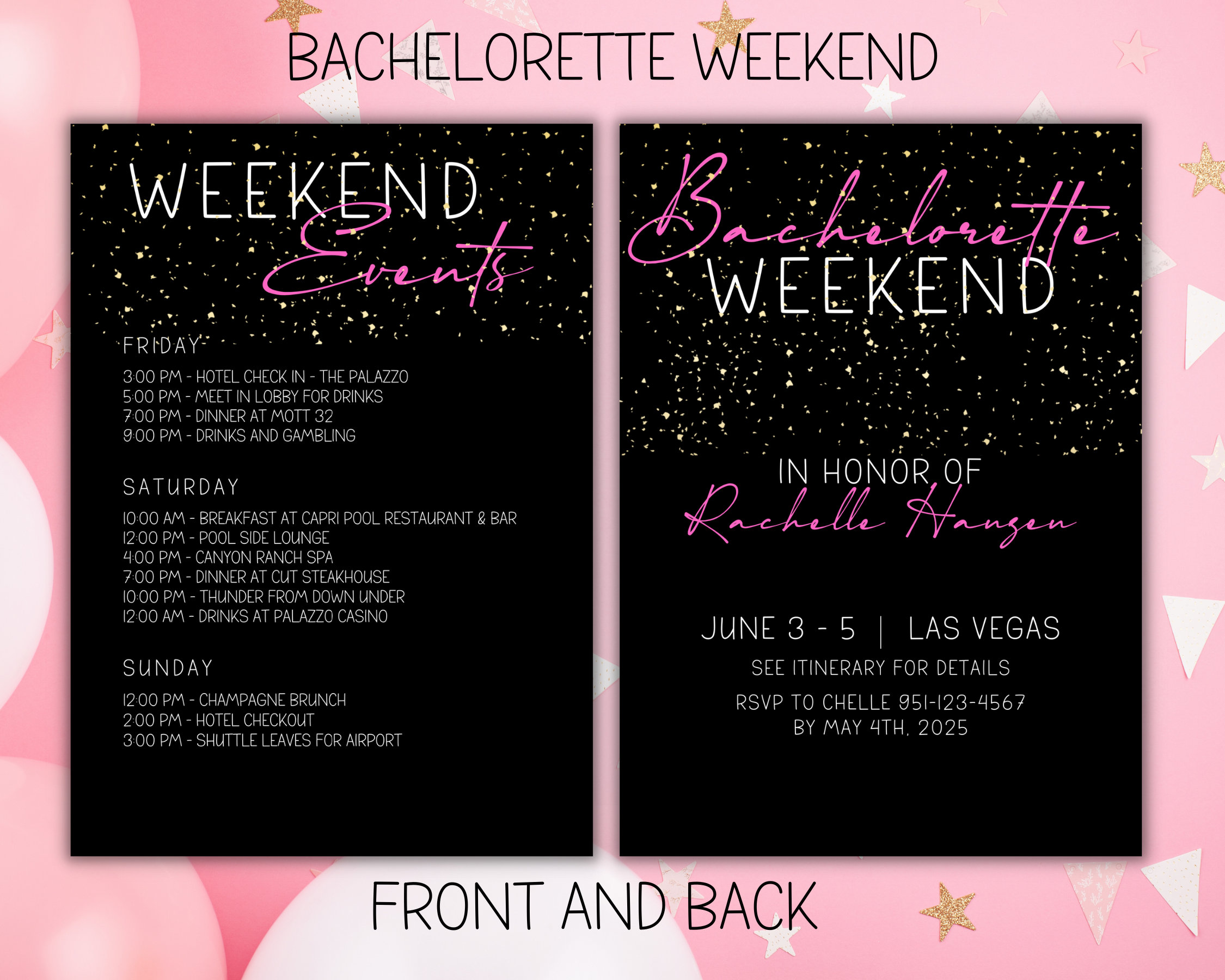 Bachelorette Girls Weekend Invitation Template Black and Pink Las Vegas ...
