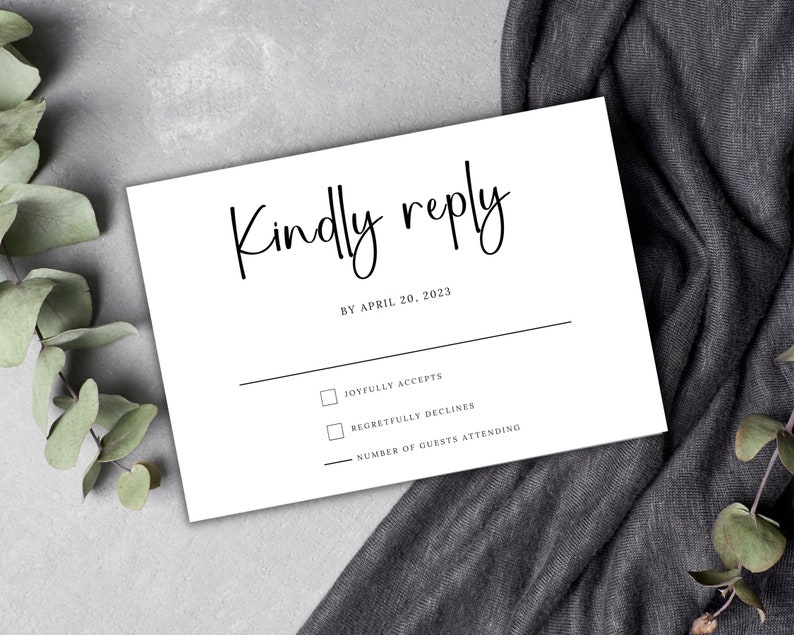 Kindly Reply Card Template Wedding Cards Instant Download Minimalist ...