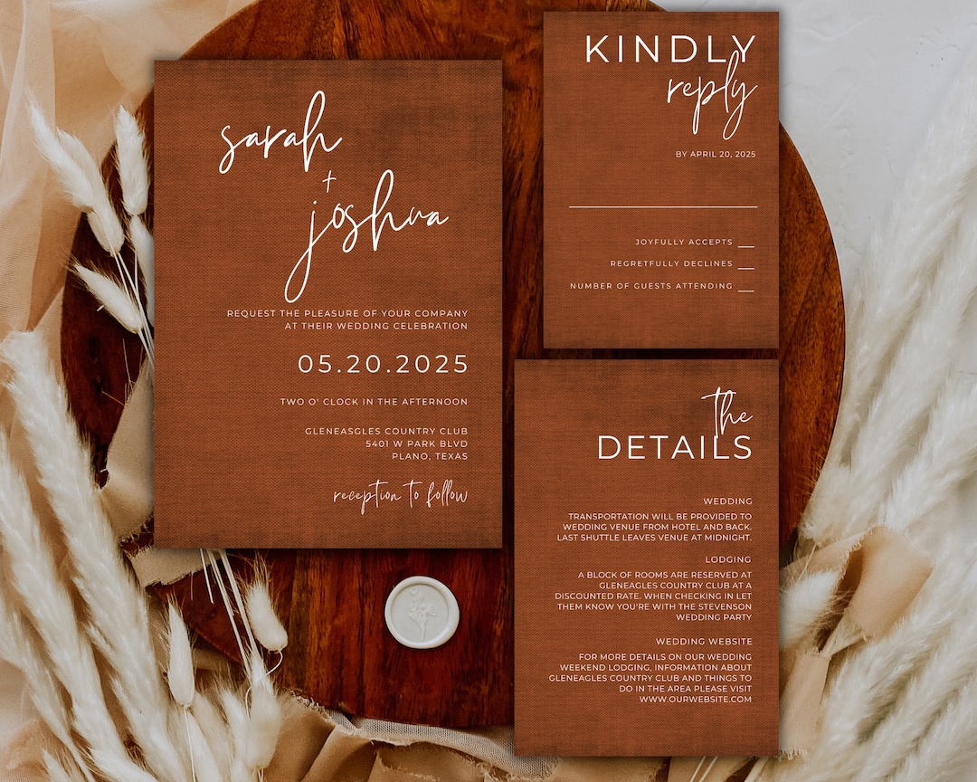 Terracotta Wedding Invitation Template Rustic Wedding Stationery ...