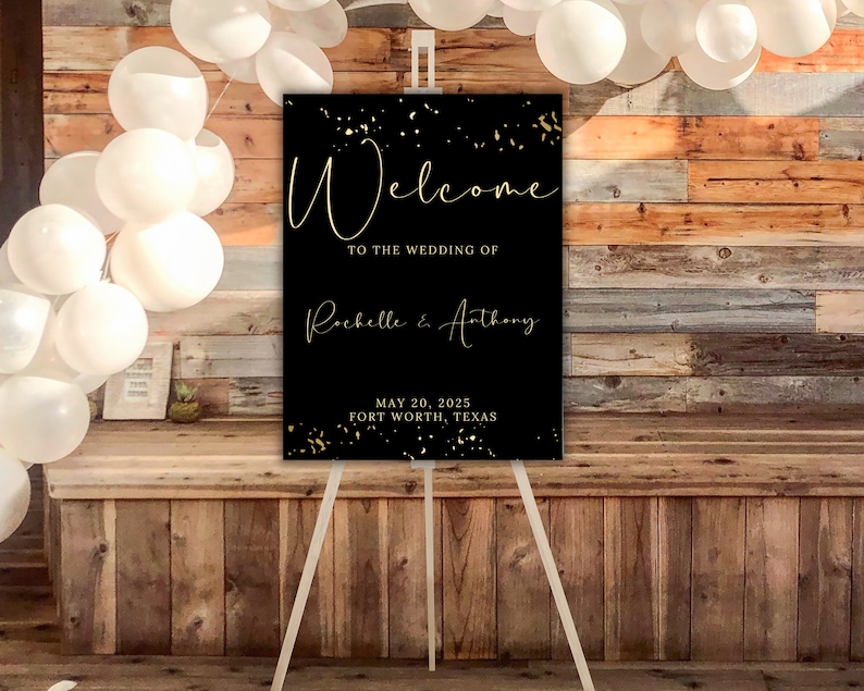 Wedding Welcome Sign Black and Gold Wedding Sign Template - Etsy