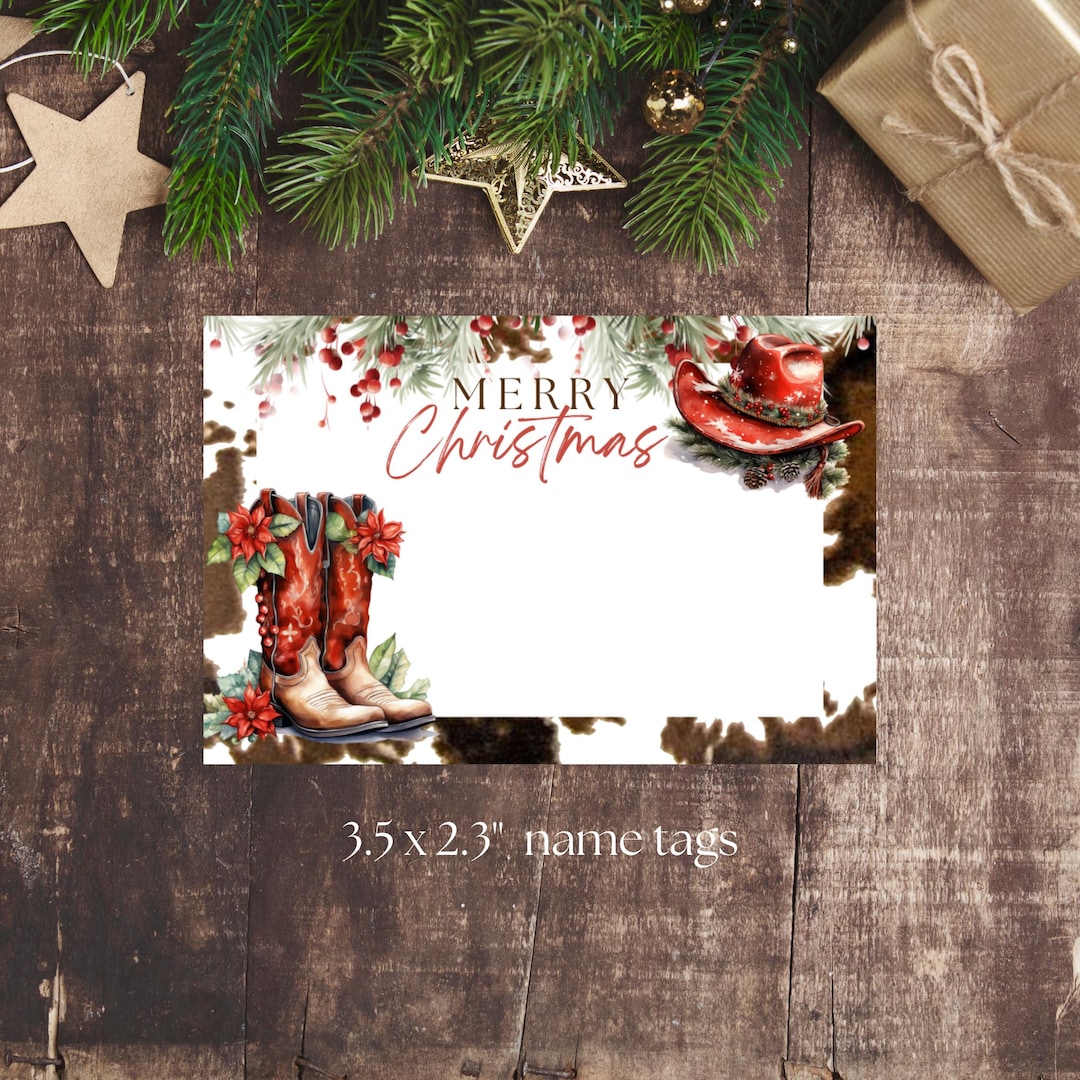 Christmas Name Tags Country Christmas Party Gift Tags Cowboy Christmas ...
