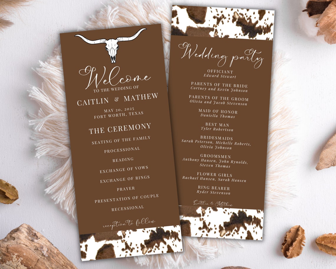 Western Wedding Program Template Rustic Wedding Cowhide - Etsy