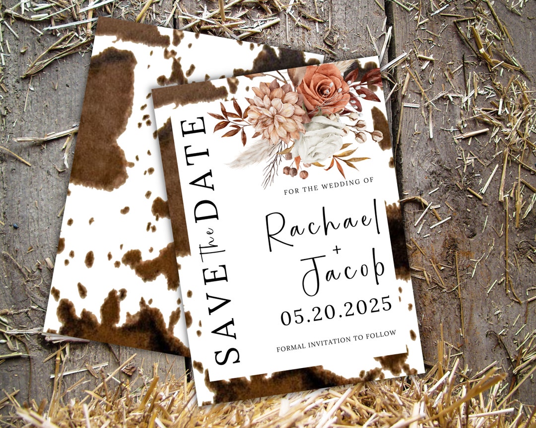 Western Wedding Save the Date Template Cowhide Wedding Stationary ...