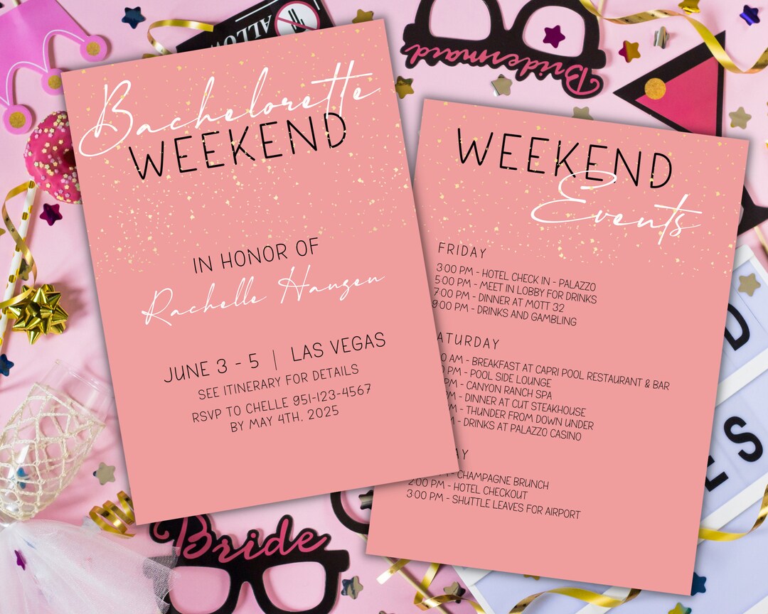 Bachelorette Las Vegas Weekend Invitation Template Pink Bachelorette ...