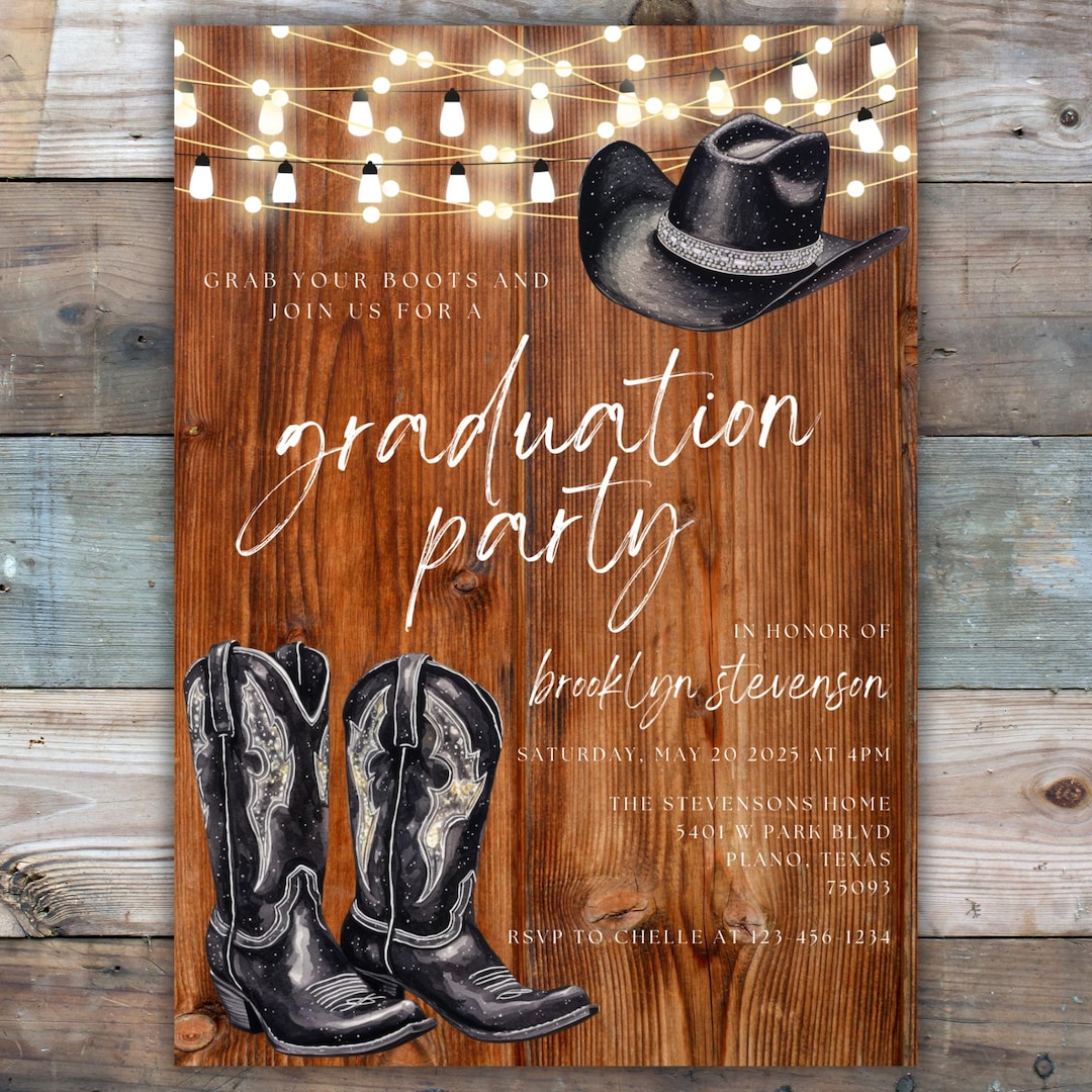 Western Graduation Party Invitation Template Cowgirl Graduation Party ...