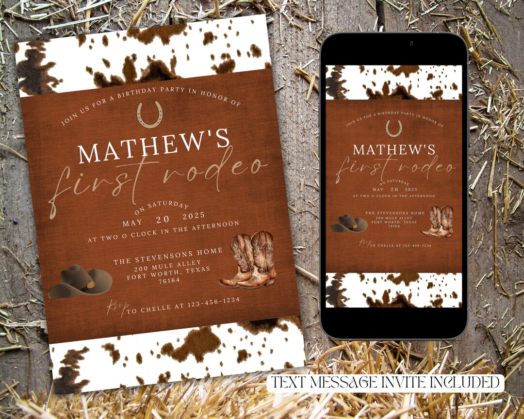 First Rodeo Birthday Party Invitation Template 1st Birthday Invite ...