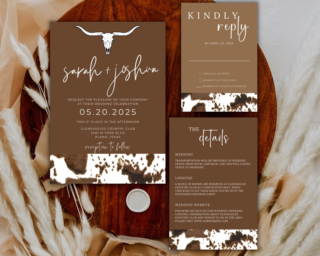 Western Wedding Invitation Template Rustic Wedding Stationery Cowboy ...