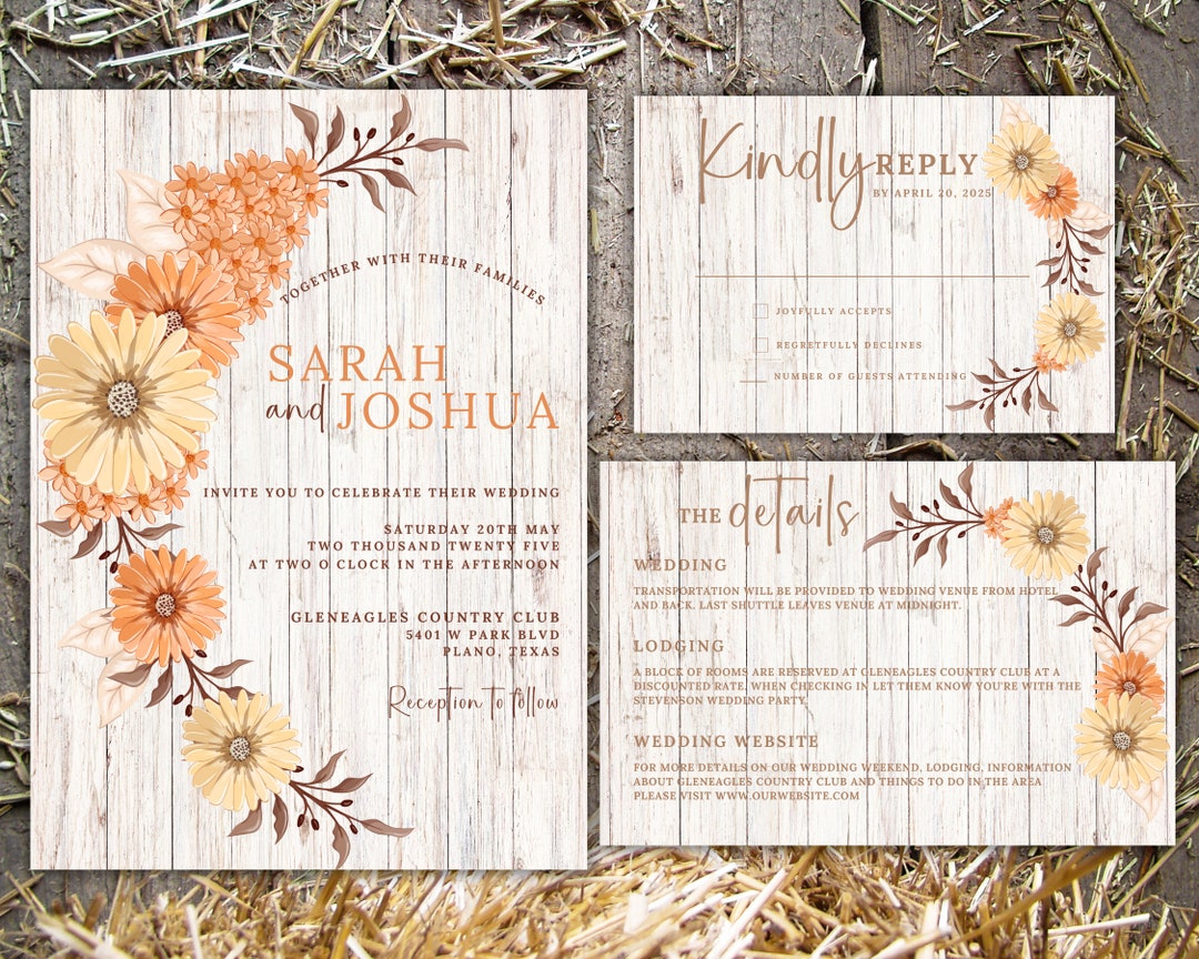 Country Western Wedding Invitation Template Rustic Wedding Stationary ...