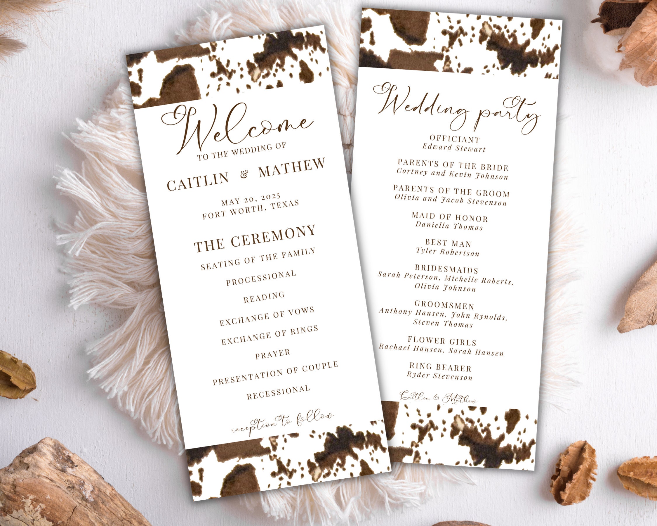 Western Wedding Program Template Cowhide Wedding Decor Country Western ...
