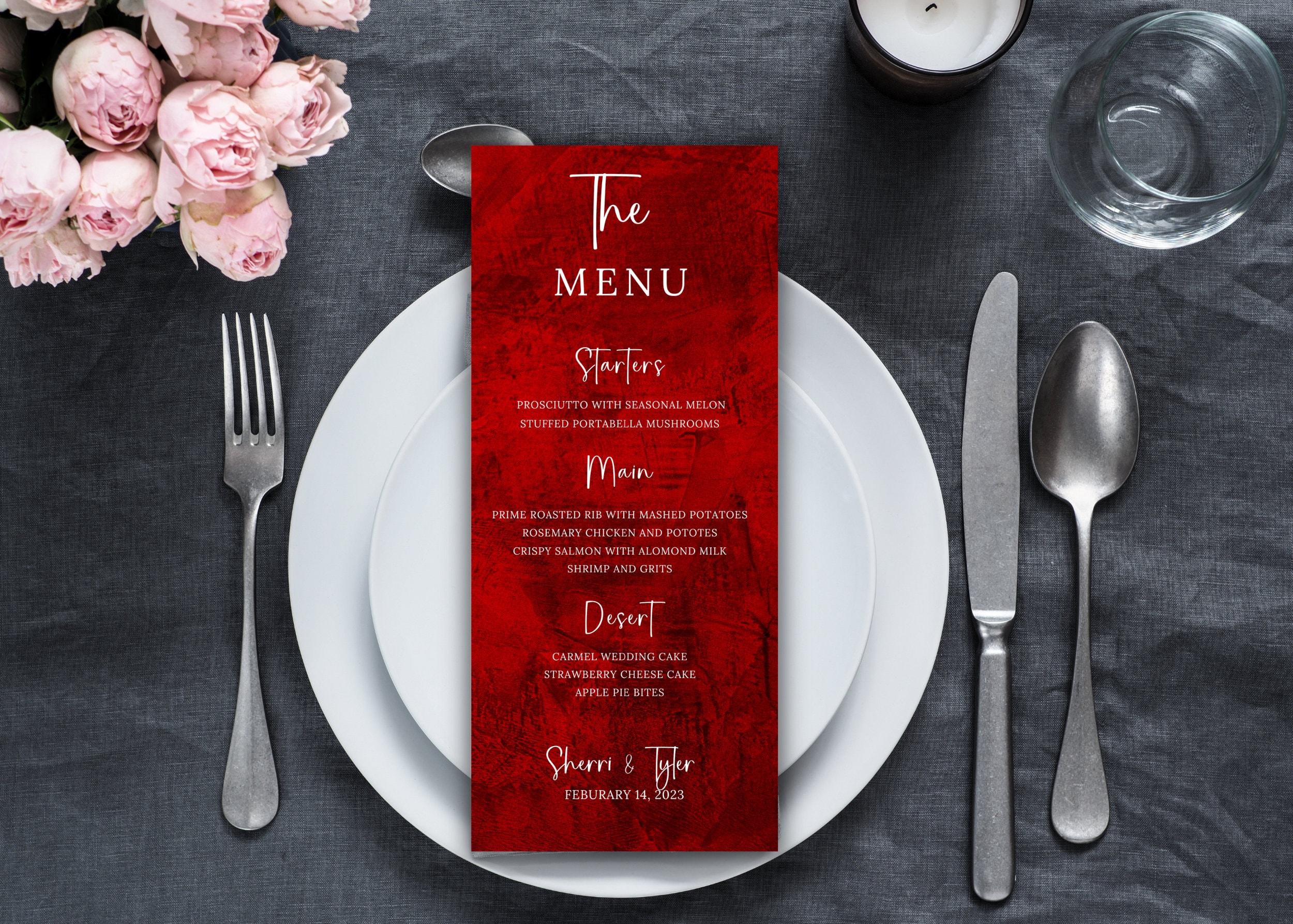 Red Dinner Menu Wedding Reception Decor Dinner Menu Template Editable ...