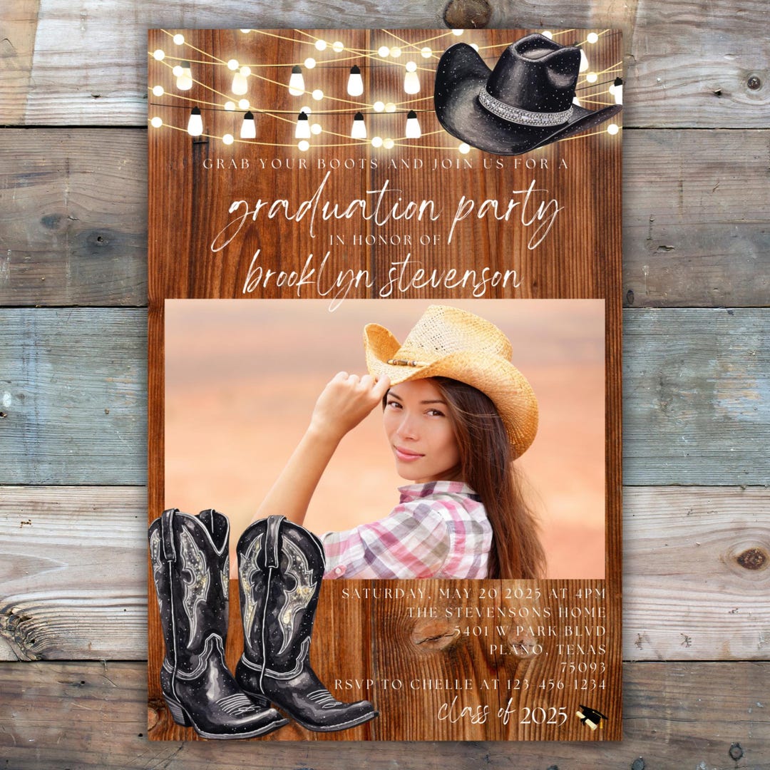 Western Graduation Party Invitation Template Cowgirl Graduation Party ...