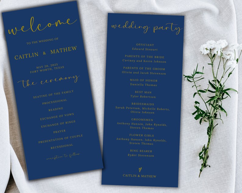 Blue and Gold Wedding Program Template Digital Wedding Cards Navy Blue ...