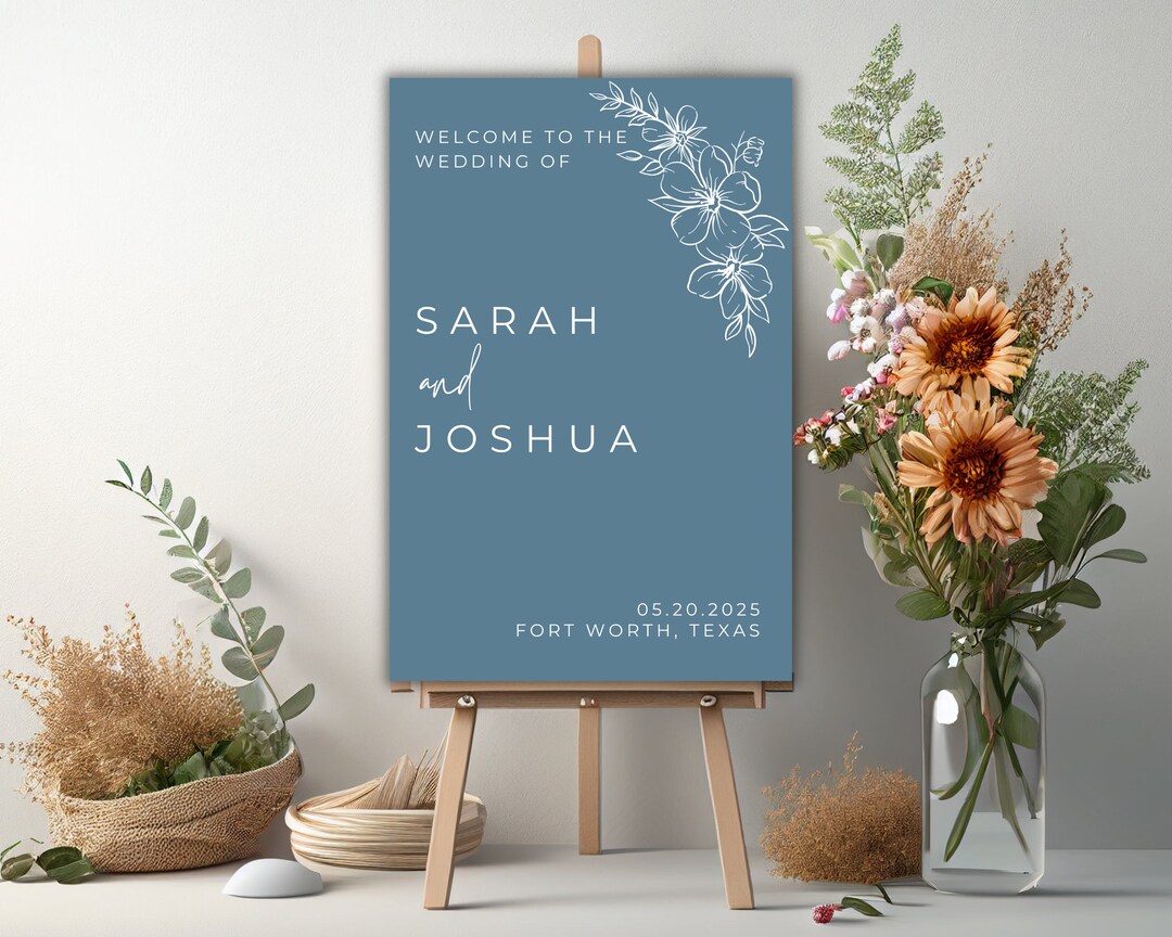 Dusty Blue Wedding Welcome Sign Template Modern Blue Wedding Welcome ...