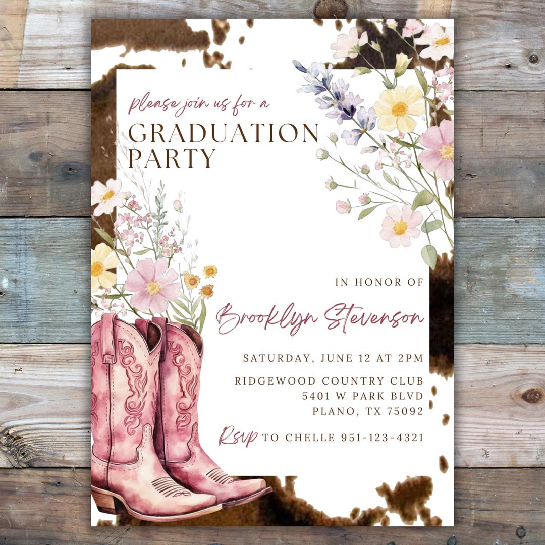 Western Graduation Party Invitation Template Cowgirl Graduation Party ...