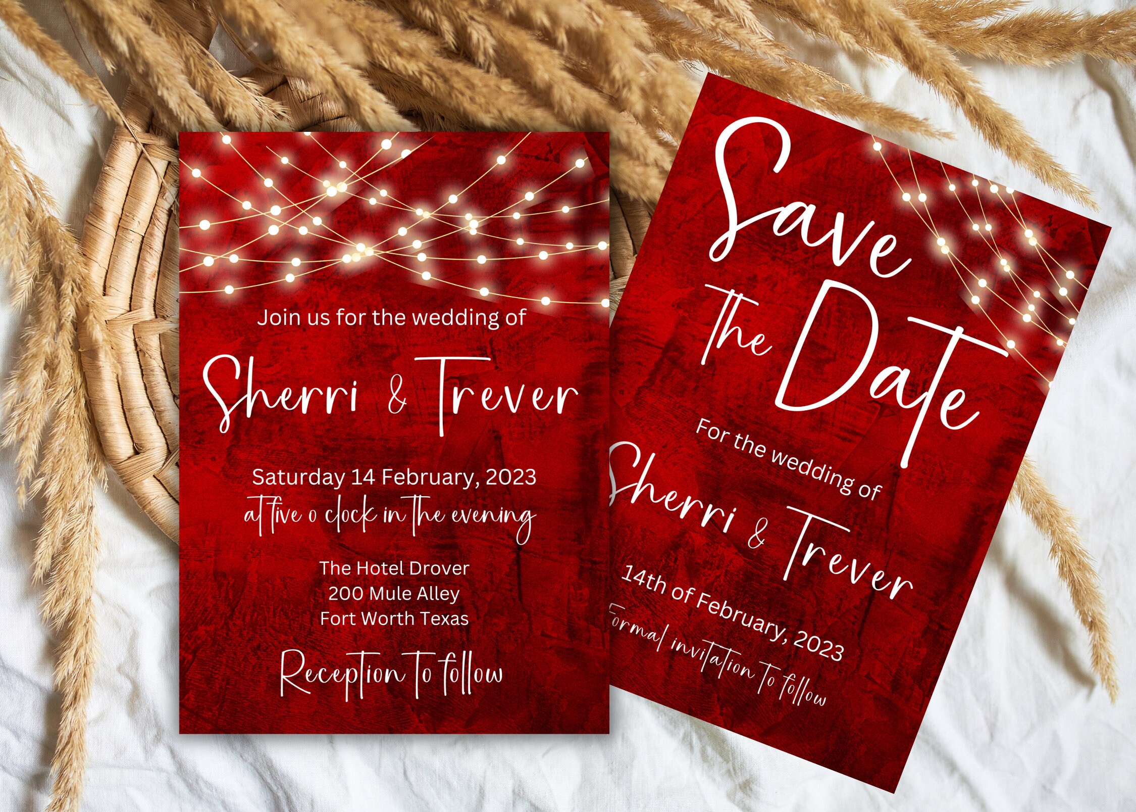 Red Wedding Invitation Template Valentines Wedding Red Invites Save the ...