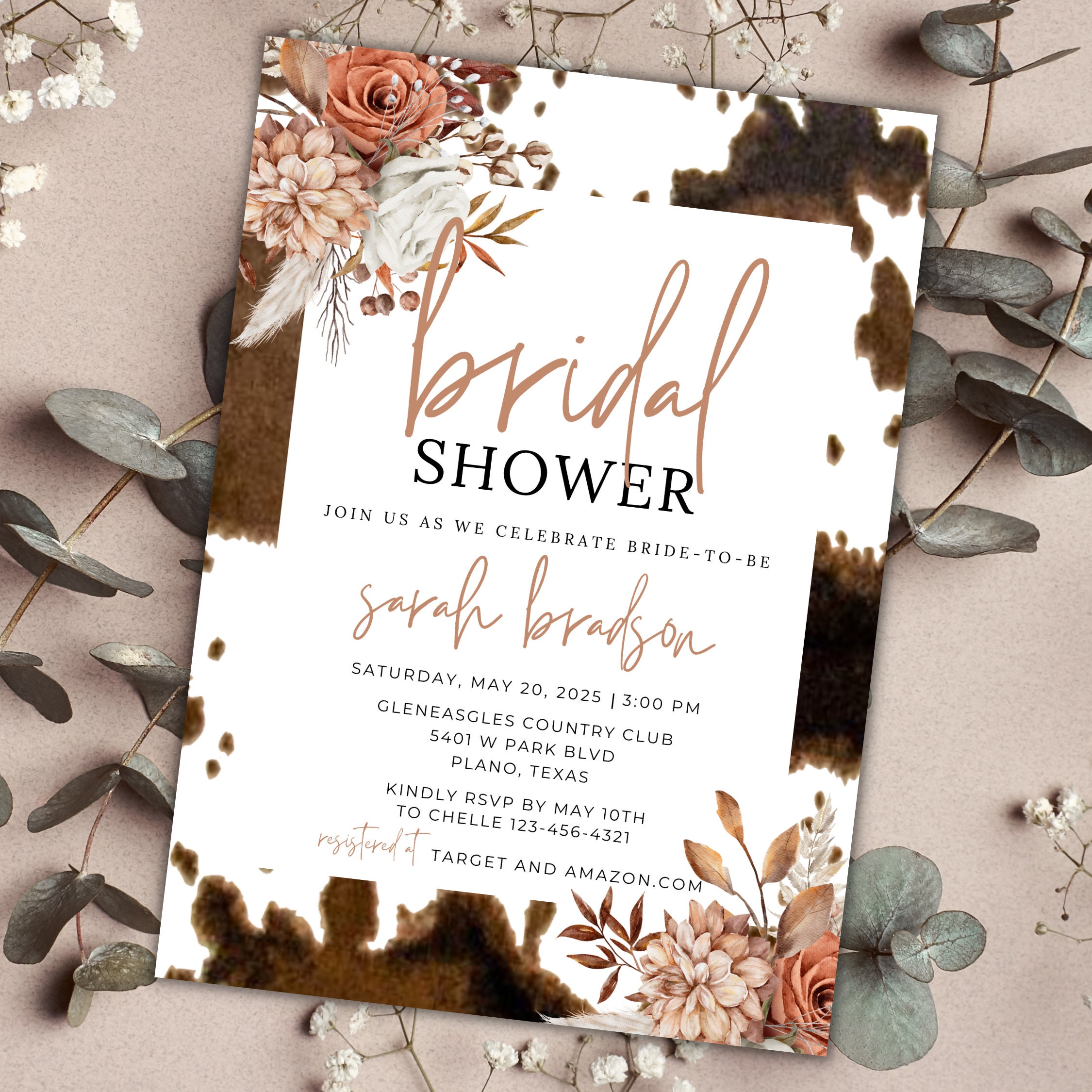 Western Wedding Bridal Shower Invitation Template Rustic Wedding Bride ...