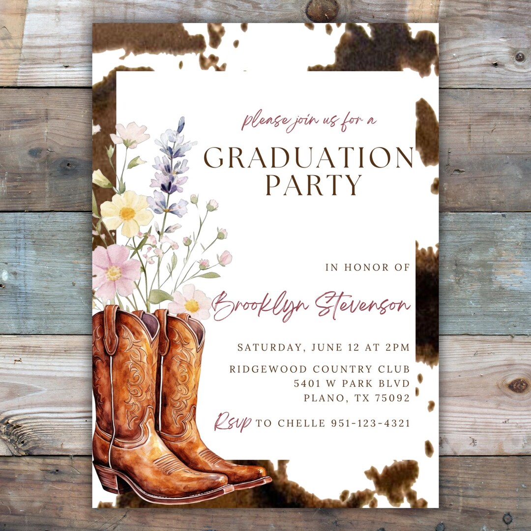 Western Graduation Party Invitation Template Cowgirl Graduation Party ...