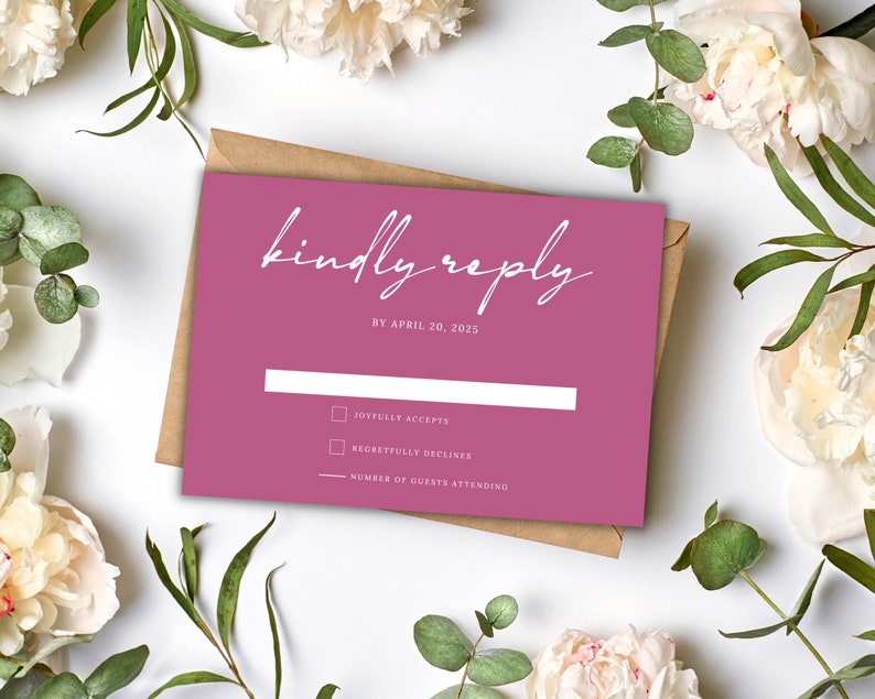 Pink Wedding Rsvp Card Template Printable Kindly Reply Card Template ...