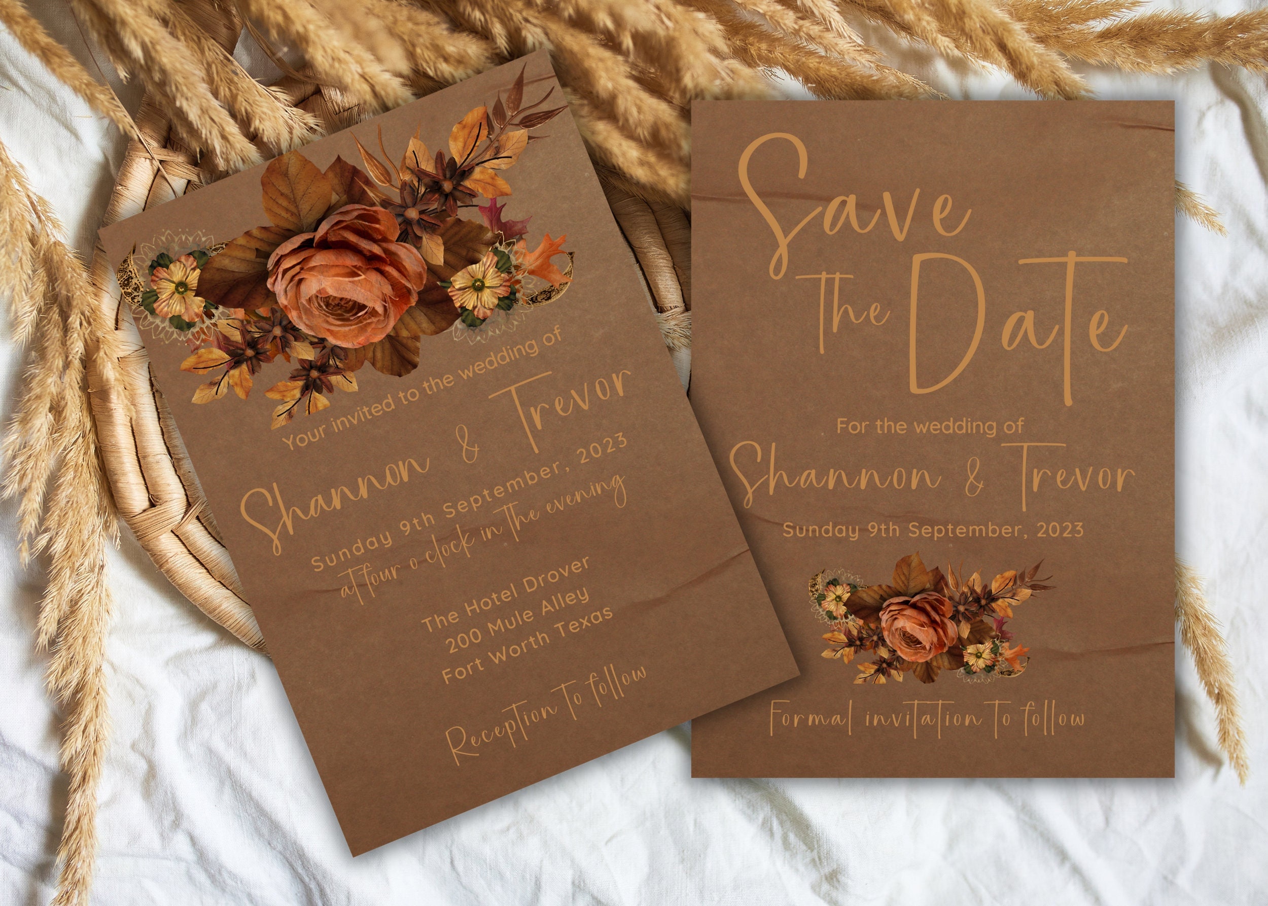 Wedding Invitation Fall Flower Template Instant Download Editable ...